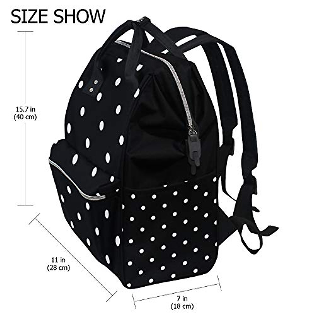 White Black Polka Dot School Backpack Large Capacity Mummy Bags Laptop Handbag Casual Travel Rucksack Satchel For Women Men Adult Teen Children