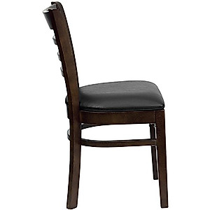 Flash Furniture HERCULES Series Ladder Back Walnut Wood Restaurant Chair - Black Vinyl Seat