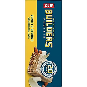 CLIF Builders - Vanilla Almond Flavor - Protein Bars - Gluten-Free - Non-GMO - Low Glycemic - 20g Protein - 2.4 oz. (6 Pack)