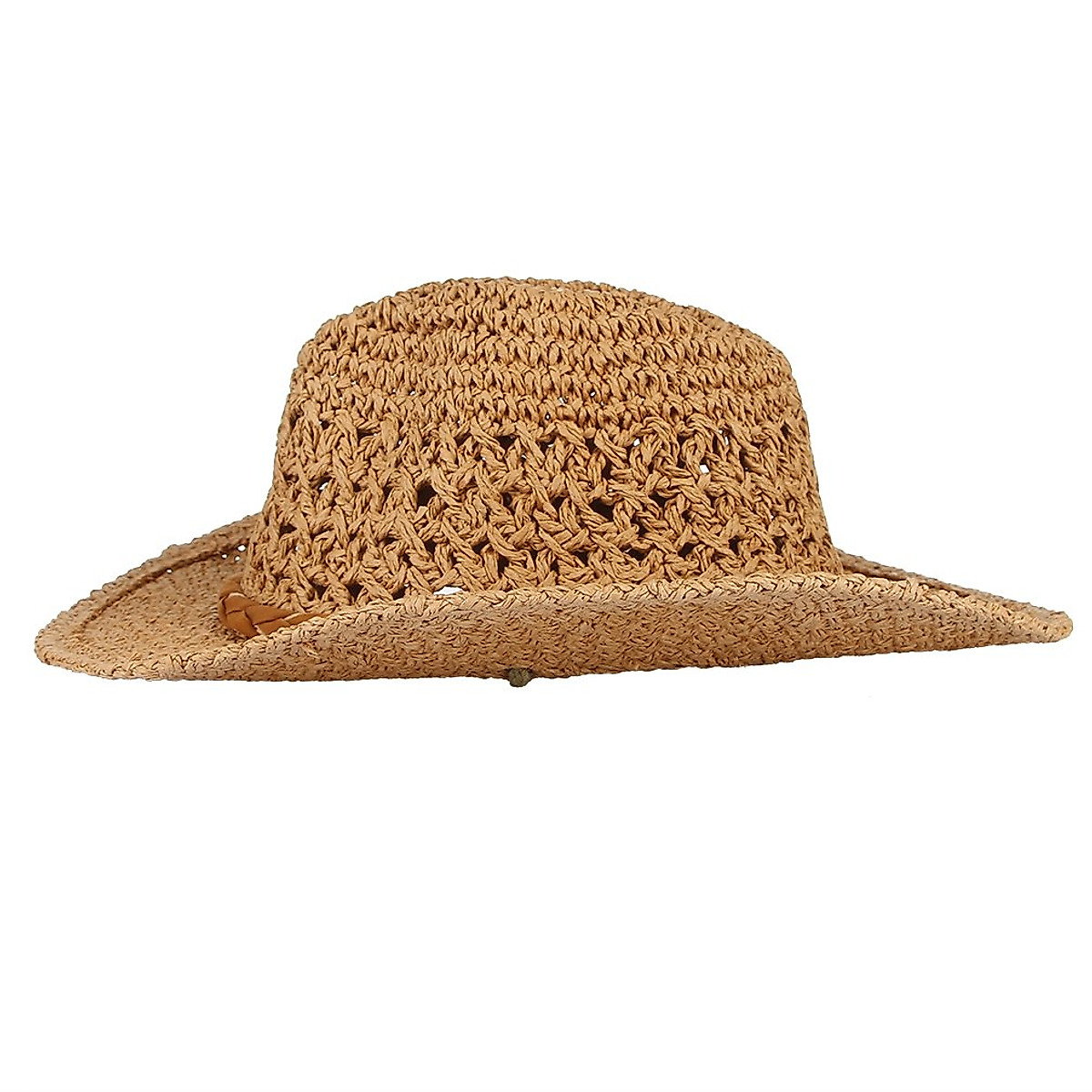 EOZY Women Men Straw Hat Hallow Out Cowboy Cowgirls Sun Hat Braided Paper Western Style Beach Sun Hat with Chin Strap/Khaki
