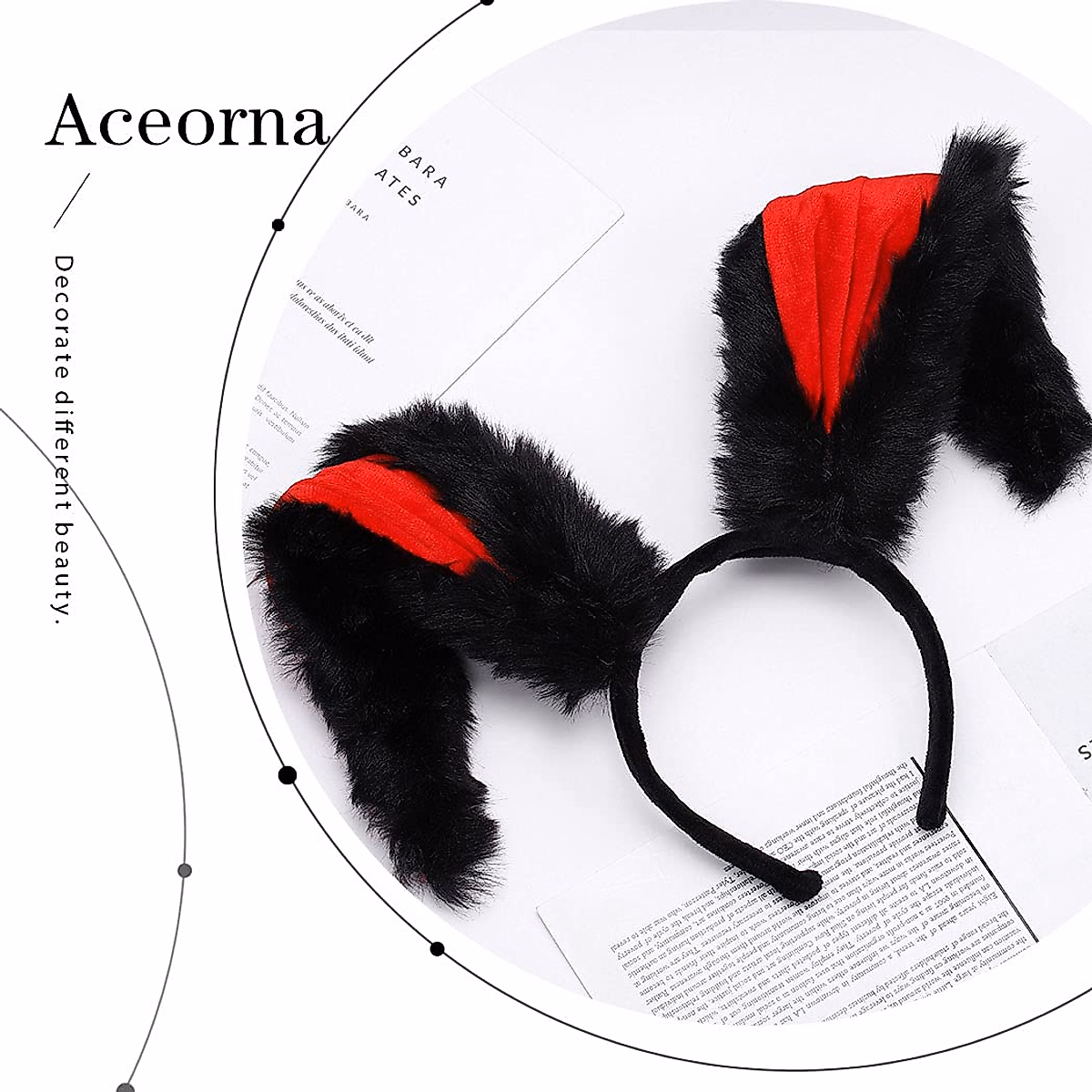 Bunny Ears Headbands Furry Rabbit Ear Headband Party Prom Cosplay Headwear Costume Hair Accessories for Women (Black)