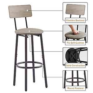 KIVENJAJA Bar Table and Chairs Set for 4, 5-Piece Rectangle Pub Bistro Table and PU Upholstered Stools with Backrest, Counter Height Dining Table Set for Kitchen Breakfast Nook Restaurant, Grey