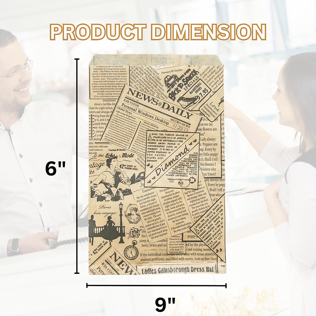 Novel Box® Newsprint Kraft Print Paper Gift Candy Jewelry Merchandise Bag Bundle 6X9" (100 Count) + Custom NB Pouch