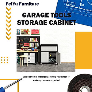 1 Drawer 2 Doors Rolling Adjustable Shelves Metal Storage Cabinet Black/Grey for Garage Utility Room Single Drawer & 2 Doors