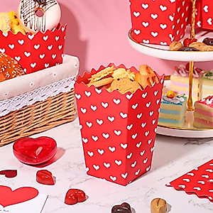 30 Pack Valentine's Day Conversation Hearts Candy Treat Boxes Valentine Hearts Party Favor Popcorn Treat Boxes Red Open Top Popcorn Box for Valentine Dessert Tables and Wedding Favors