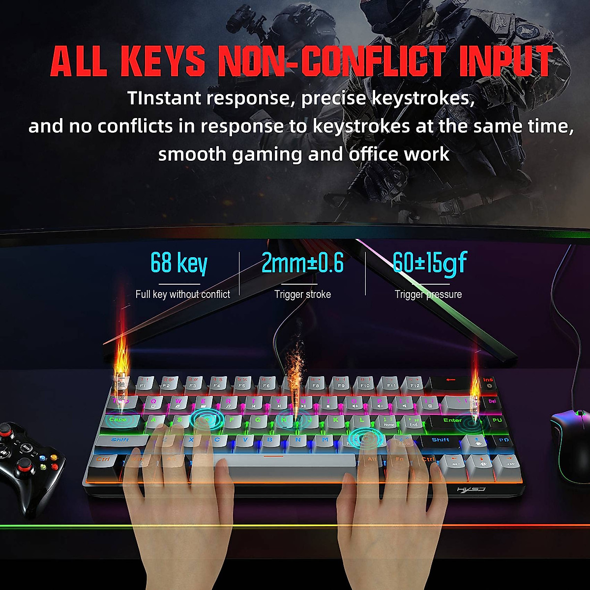 Pasotim V800 Mechanical Keyboard 68 -Color RGB Multiple Backlit Gaming Wired Keyboard Blue Axis