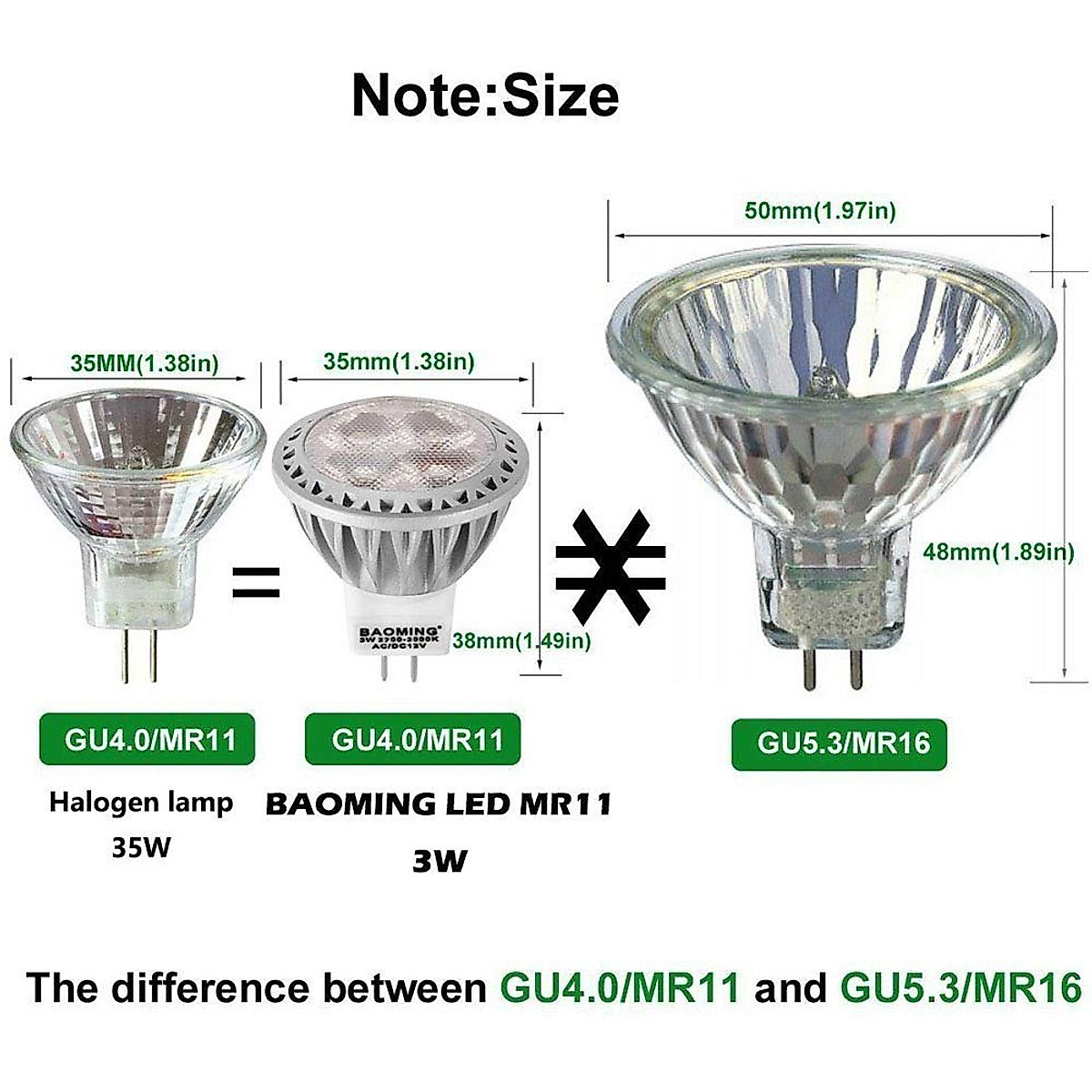 BAOMING MR11 LED Bulb Daylight 6000k 20W/35w Halogen Replacement, GU4 Base 12V Low Voltage 30° Spot Light Not-Dimmable 10-Pack