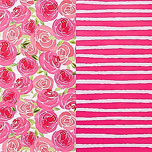 RUSPEPA Reversible Wrapping Paper Roll - Watercolor Style Pink Rose and Stripe Pattern Great for Mother's Day, Birthday, Party, Wedding and More - 17 Inches X 32.8 Feet