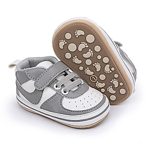 Clowora Unsex Baby Shoes Boys Girls Infant Sneakers Non-Slip Soft Rubber Sole Toddler Crib First Walker Lightweight Shoes(A03/Grey,6-12 Months)