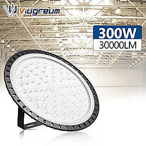 Viugreum 300W UFO LED High Bay Light, 30000LM 6500K Daylight White Ultra Thin LED Warehouse Lighting, IP65 Waterproof Commercial Bay Lighting for Garage Barn Workshop Gym