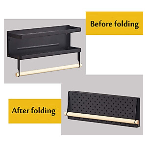 Mukkuri Magnetic Paper Towel Holder Spice Rack for Refrigerator with Hooks,Black