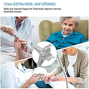 GLAMFIELDS Nail Clippers, 17mm Wide Jaw Opening Toenail Clippers for Seniors Thick Toenails/Ingrown Toenail Treatment, Heavy Duty Fingernail Clipper for Manicure, Pedicure, Men & Women Big(Silver)