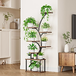 POZILAN Plant Stand Indoor with Grow Light, 8-Tiered Tall Plant Stands for Indoor Plants Multiple, Metal Plant Shelf Display Rack Holder, Flower Stand for Indoor Plants, Living Room, Garden, Patio