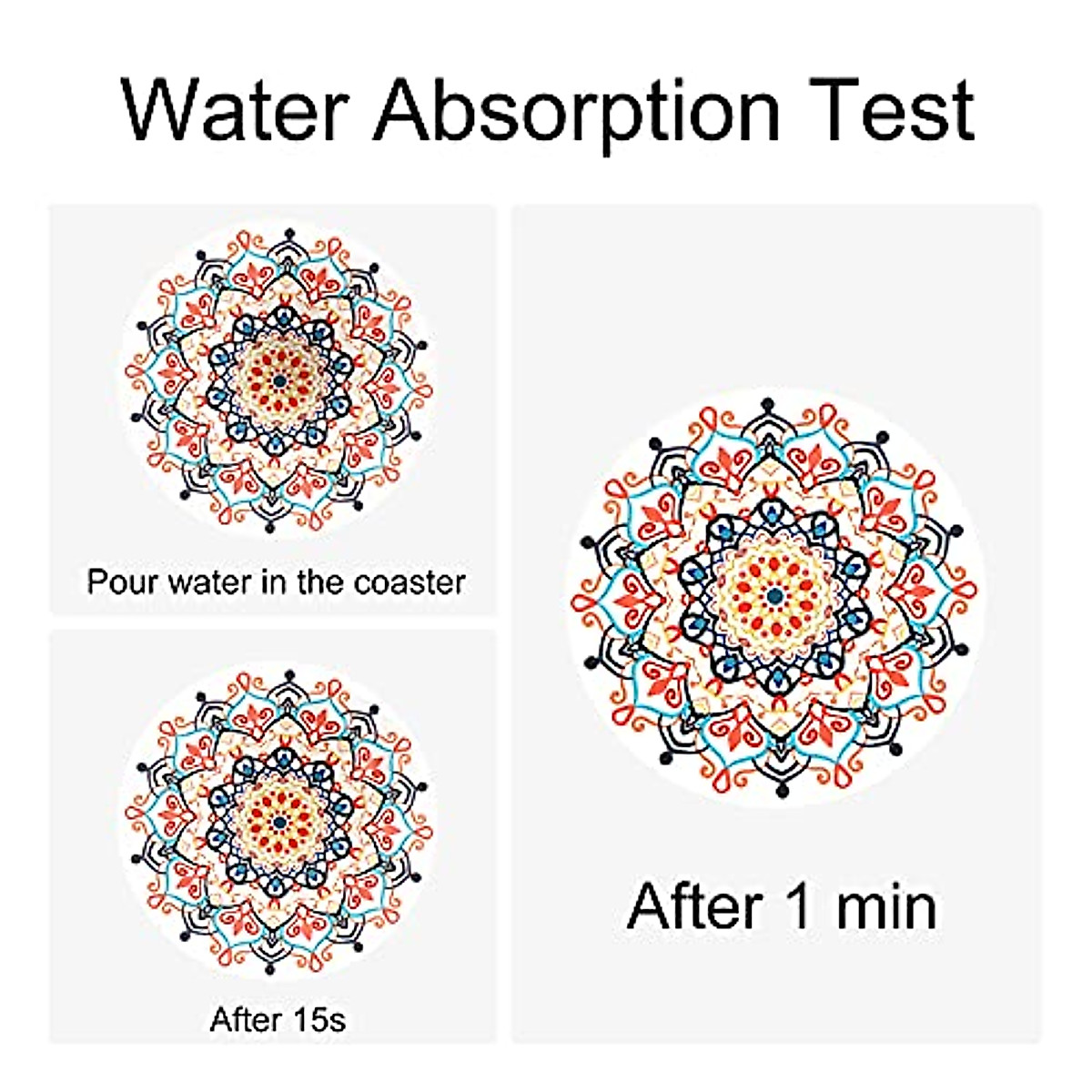 Coasters for Drinks with Holder Beautiful Flower Ceramic Coasters 4 Inch Round Absorbent Drink Coasters with Cork Base Set of 6 for Kinds of Cups, Wooden Table, Table Protection, Housewarming Gifts