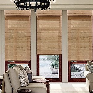 LANTIME Wood Window Roman Shades, Lined Blackout Bamboo Roman Shades Blinds, Easy Installation for Home and Garden, Pattern 6