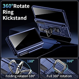 WSKEN for Samsung Galaxy Z Fold 5 Case with S Pen Holder [Built-in Privacy Screen Protector] [Hinge Protection][Slide Camera Cover][360° Ring Magnetic Stand] Heavy Duty Protective Phone Cover-Blue