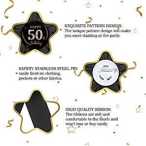 Black Happy 50th Birthday Tinplate Badge Pin, Black Rosette It's My 50th Birthday Button, Diamond 50th Birthday Award Badge Pin, Fifty Years Old Birthday Party Decorations