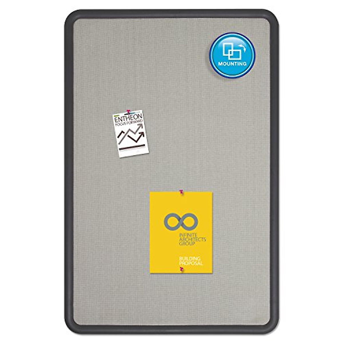 Quartet Bulletin Board, Fabric, 3 x 2 Feet, Office Bulletin Boards, Contour Gray Plastic Frame (7693G)