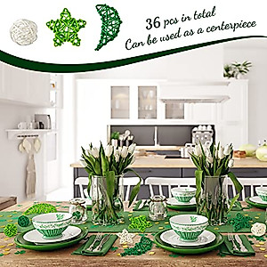 36 Pcs St Patrick's Day Rattan Balls Stars Moon DIY Vase Filler Craft Bowl Wicker Rattan Balls Green Ball Vase Filler Decoration Hanging for Table Wedding Party Decor Ornament