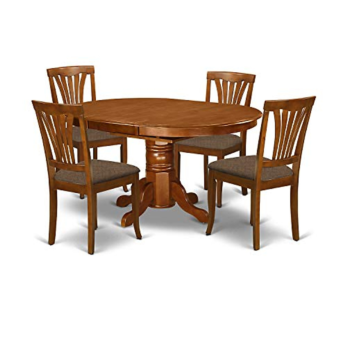 East West Furniture Avon 5 Piece Set for 4 Includes an Oval Table with Butterfly Leaf and 4 Linen Fabric Kitchen Dining Chairs, 42x60 Inch, Saddle Brown