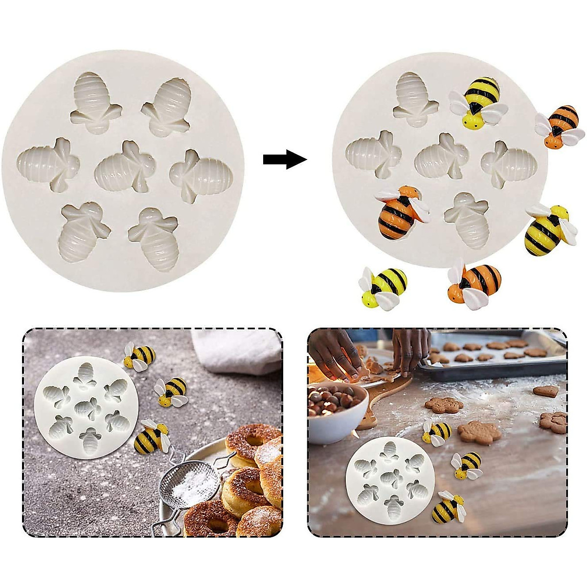 7 Cavity Bumble Bee Silicone Mold for Chocolate, DIY Soap Mould,3D Bee Day Beehive Honeycomb, Mold for Cupcake Cake Topper Decoration Fondant Mold Ice Cube Desserts Candy