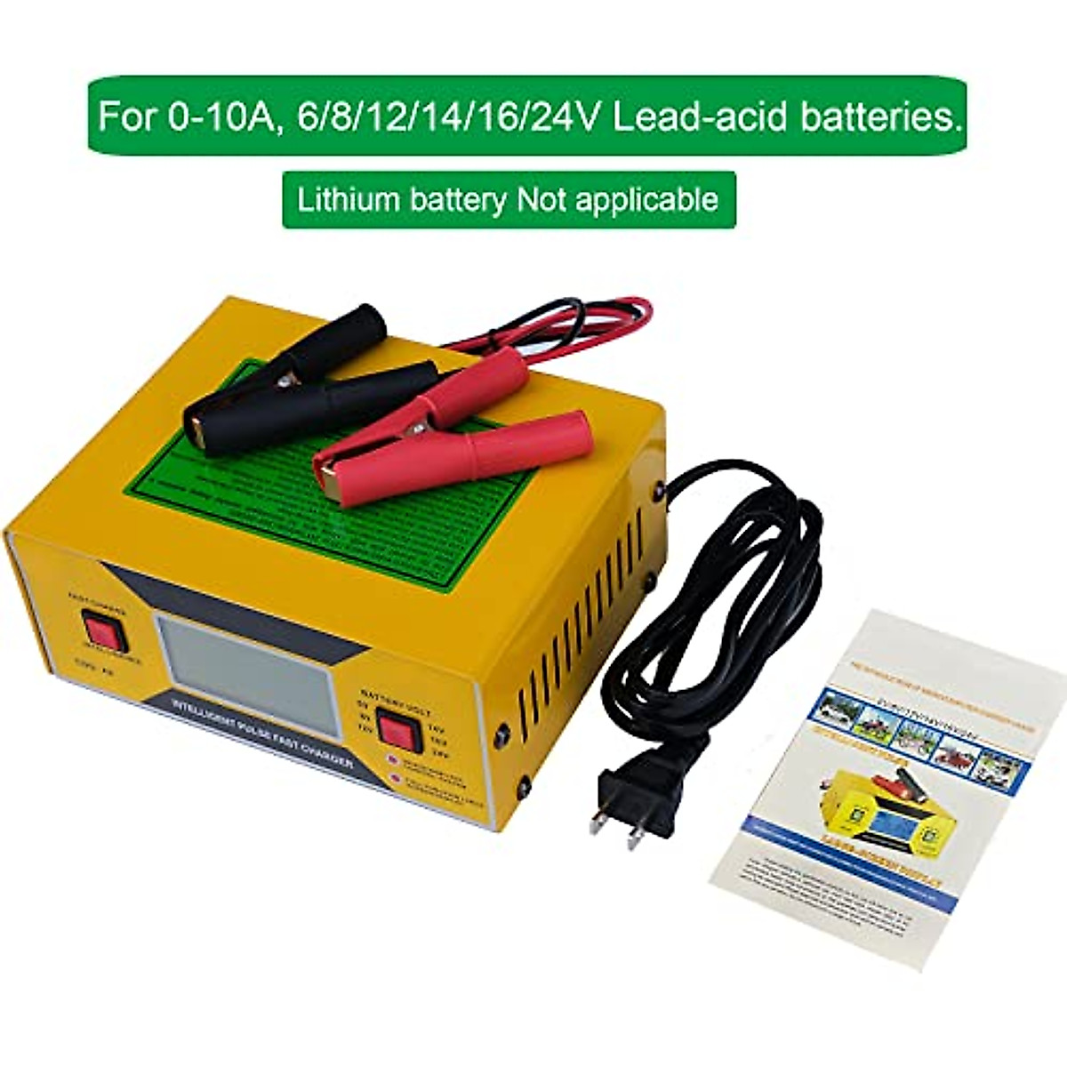 6/8/12/14/24 Volt Battery Charger Automotive, JYEASTZ Smart Car Battery Charger 0-10A, Maintainer and Fully Automatic Charger with Cable Clamps, Suitable for Cars, Golf Cart, Boats, Motorcycles, etc.