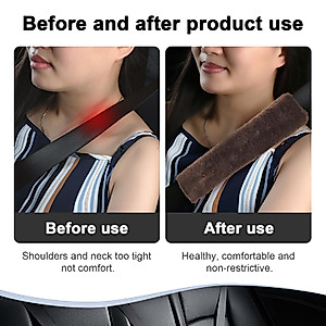 Ziciner 2 Packs Car Seatbelt Covers Shoulder Pad, Universal Soft Faux Sheepskin Shoulder Cover for Comfortable Driving, Fluffy Seat Belt Protector Help to Protect Your Neck and Shoulder (Coffee)