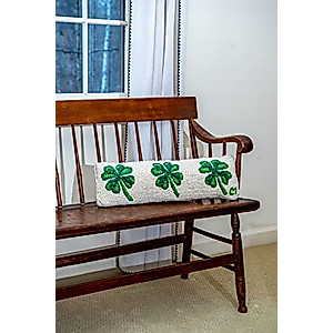 Chandler 4 Corners Artist-Designed 4 Leaf Clover Hand-Hooked Wool Decorative Throw Pillow (8” x 24”) St Patrick's Pillow for Couches & Beds - Low Maintenance St Patty's Day Shamrock Lumbar Pillow