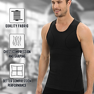 PODFAN Gynecomastia Compression Shirt for Men, Slimming Tank Top Undershirts, Mens Body Shaper Vest(Black,Large)