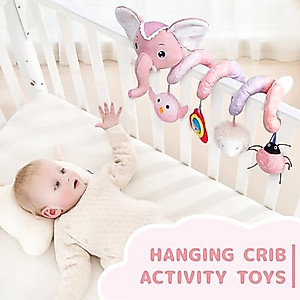 Koty Newborn Car Seat Toys, Stroller Toys for Babyies 0-6 Months,Infant Activity Spiral Plush Toys Hanging - Carseat Stroller Crib with Musical Rattle Toy for Boys Girls 0 3 6 9 Months