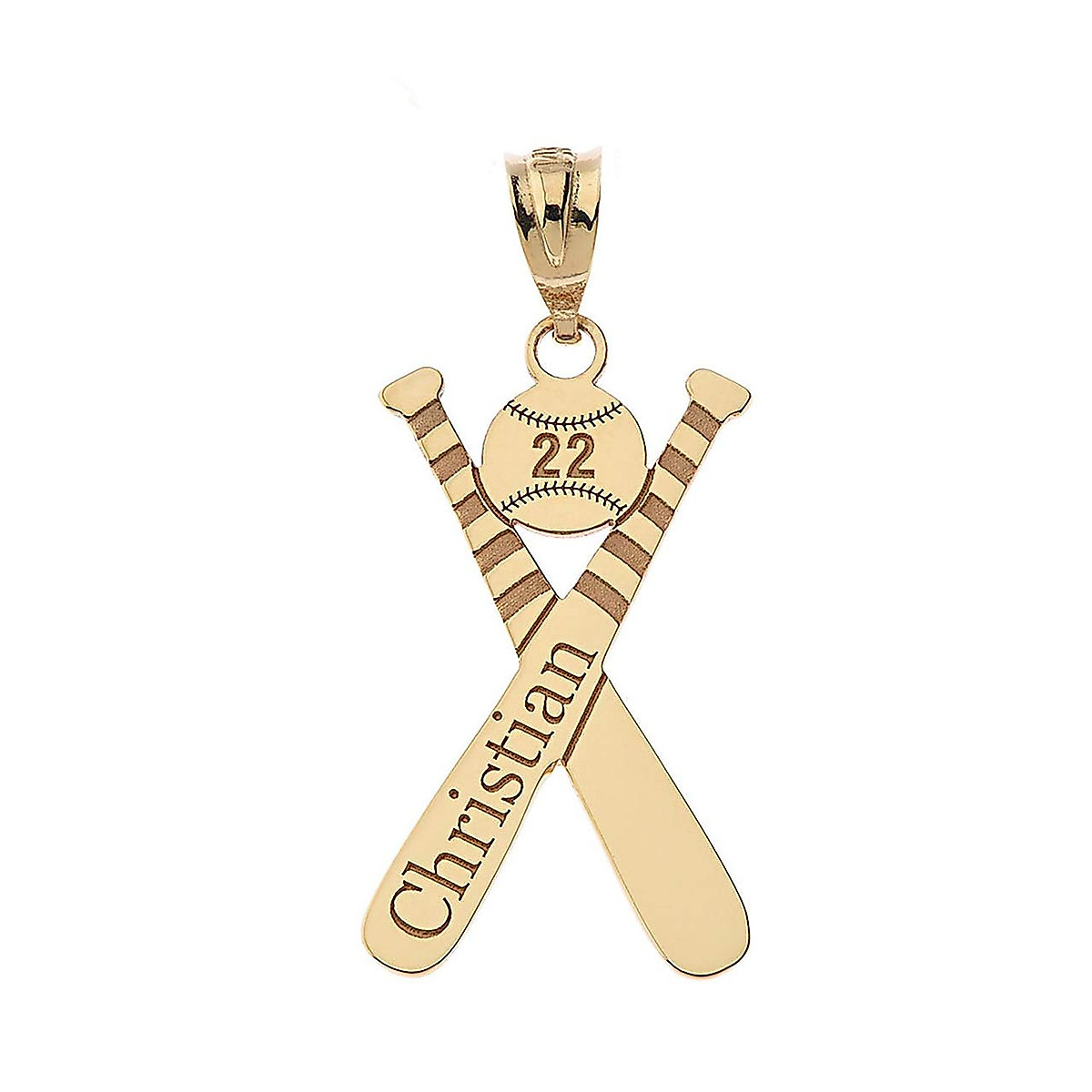 Certified 10k Yellow Gold Personalized Baseball and Baseball Bat Cross Sports Pendant with Your Name and Number
