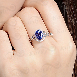 Kardy Fashion Solid 14K White Gold Genuine Tanzanite Gemstone Wedding Engagement Band Ring Sets for Women