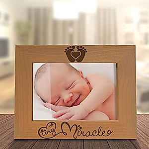 KATE POSH - Tiny Miracle Engraved Natural Wood Picture Frame, New Baby, New Dad & Mom, Parents Gifts, Ultrasound, Sonogram, Baby Gift, Pregnancy Gift, Baby Announcement Photo Frame