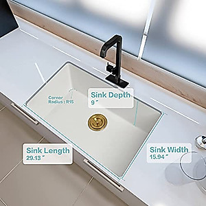 Lonsince Undermount Kitchen Sink White,31 X 18 Inch Single Bowl Kitchen Sink,White Undermount Sink,Granite Composite Kitchen Sink,Moonlight White