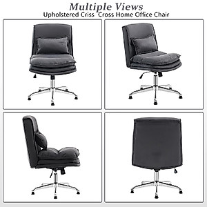 VINGLI Cloud Criss Cross Legged Chair,18" High Back Armless Home Office Desk Chair no Wheel,Wide Adjustable Comfy Padded Seat Task Computer Chair,Modern Swivel Makeup Vanity Chair,Microfiber,Grey