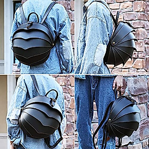 JUGTL Backpack Men's Backpack Crazy Horse Leather Retro Beetle Style Schoolbag Leather Men's Bag Travel Backpack (Oil-waxed Black Tuba)