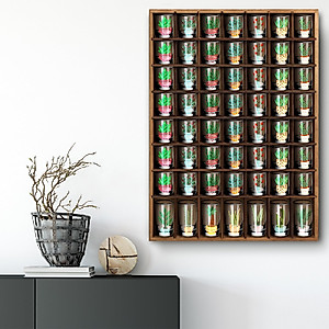 Barydat Shot Glass Display Case Wood Shot Glass Holder 56 Compartments Shot Glass Shelf Wall-Mounted Rustic Glass Bar Cabinet(Brown, 2 Pcs)