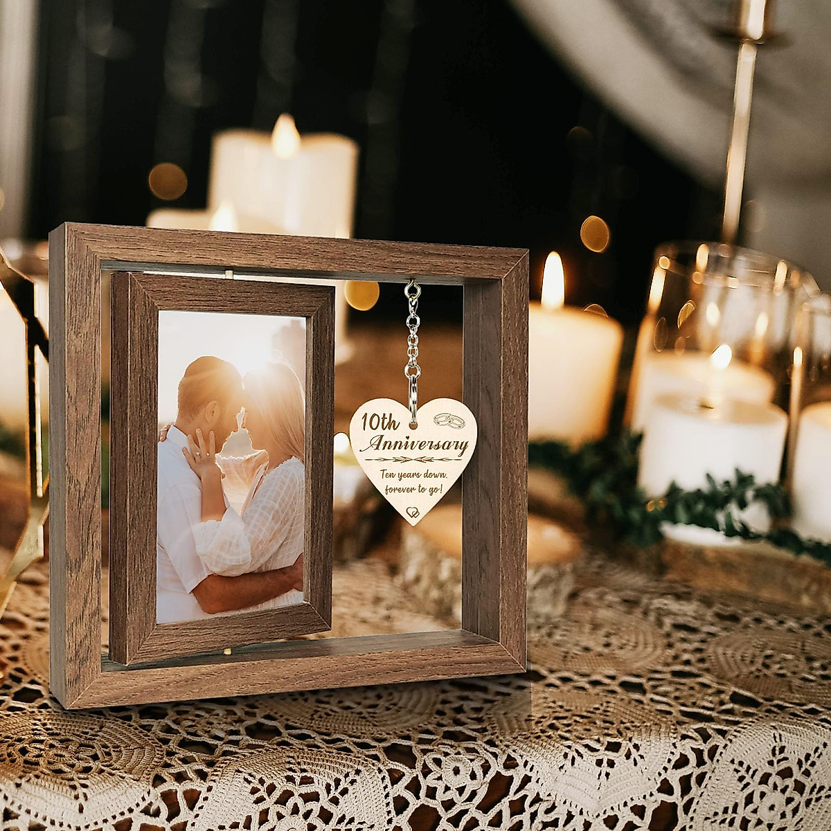 EYITUPC 10 Year Anniversary Picture Frame Gifts for Wife, 10th Wedding Anniversary Frame for Her Couples, Display Two 4x6 Inch