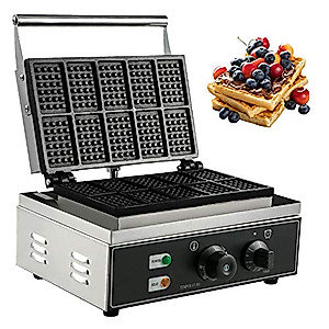 VBENLEM Commercial Rectangle Waffle Maker 10pcs Nonstick Electric Waffle Maker Machine Stainless Steel 110V Temperature and Time Control Heart Belgian Waffle Maker Suitable for Restaurant Snack Bar