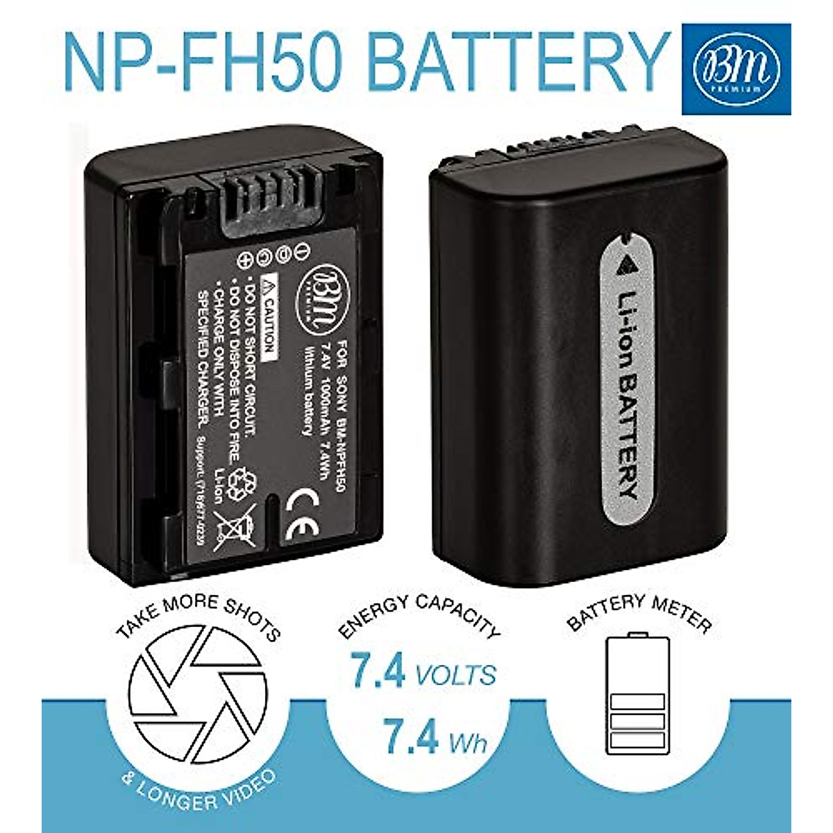 BM Premium NPFH50 Replacement for Sony NP-FH30 NP-FH40 NP-FH50 NP-FH70 NP-FH100 and Sony Cyber-Shot DSC-HX1 HX100V DSC-HX200 HX200V, Sony Alpha DSLR-A230 DSLR-A290 DSLR-A330 DSLR-A380 DSLR-A390