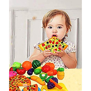 KAREZONINE Cutting Fruits Vegetables Set, 24 Pack Play Kitchen Plastic Cutting Food for Kids Pretend Play Kitchen Toys Educational Food Toys for Children Girls Boys Best for 3, 4, 5 Year Olds