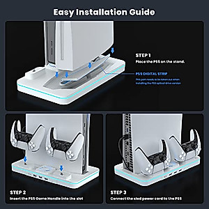 CODOGOY Upgraded PS5 Cooling Stand with Controller Charger, Cooling Station for PS5 Disc & Digital Editions, 2 Levels Adjustable Fans Speed, PS5 Controller Charging Docking Station with 3 USB Ports