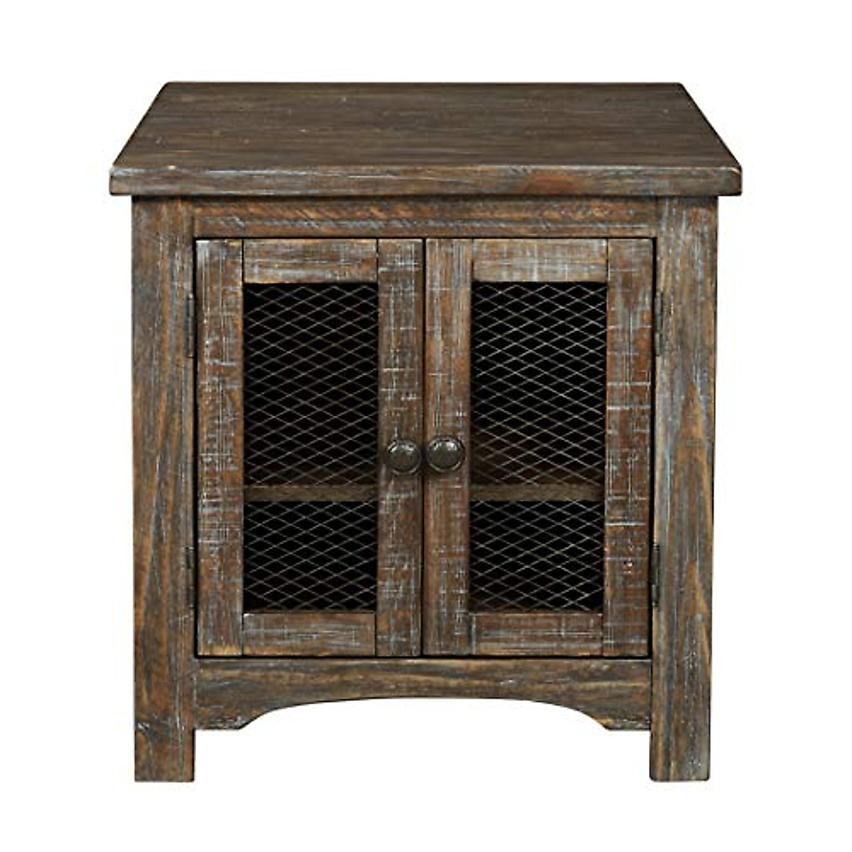 Signature Design by Ashley Danell Ridge Rustic Square End Table with Double Cabinet Doors and 1 Storage Shelf, Brown