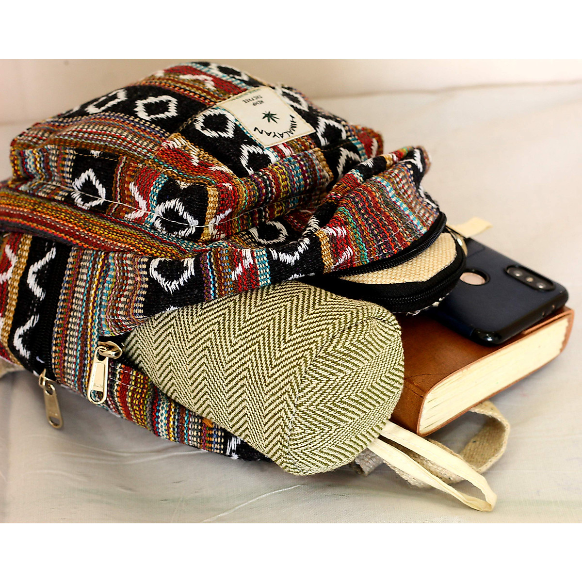 ECOBAWA Hemp Mini Backpack for women Adjustable shoulder strap Mini Bag Washable Lightweight Casual Daypack (Brown)