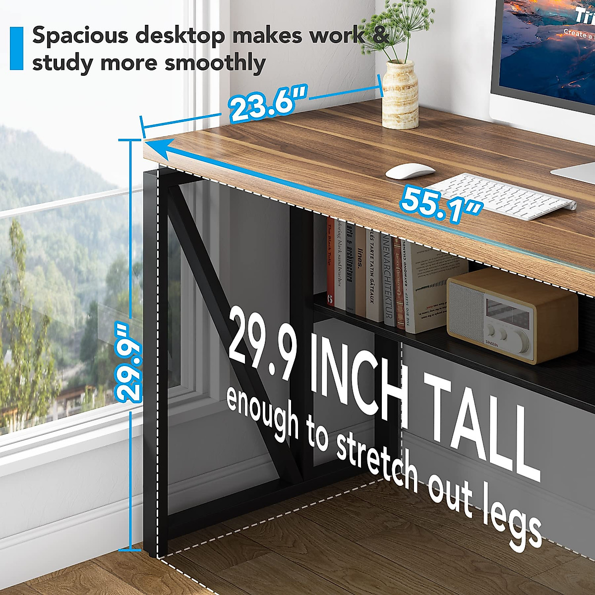 Tribesigns Desk with Drawer, 55" Long Computer Desk with Storage Rack and Mobile Document Cabinet, Home Office Furniture Set Executive Desk (Brown, 55" (Brown, 55)