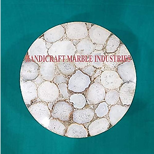 18" Inch Round Natural White Agate Coffee Table with Gold or Silver Foil coated borders with Metal Base, Agate Table, Stone Coffee Table, Agate Table Top, Agate Round Coffee Table