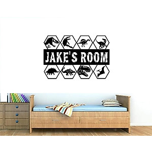 Custom Name Jurassic Era Logo Wall Decal Personalized Decal Dinosaurs Tyrannosaur Vinyl Sticker Dinosaur T-Rex Wall Kids Room Bedroom Decor Removable Wall Mural (22'T x 33"W)