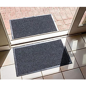 KAF Home Ribbed Door Mat, Durable Indoor Outdoor Entry Way Rug, Mud-Rooms, High Traffic Areas, Garages, Storefronts and Everyday Home Use, Gray Black
