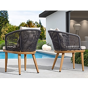 PURPLE LEAF Patio Dining Chair Set Modern Wicker Outdoor Furniture Seating for Garden Deck Kitchen Backyard 2 Pieces Aluminum Bistro Set, Cushions and Pillows Included