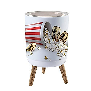 Small Trash Can with Lid Popcorn in paper bucket Full cup for snacks in movie theater fast Garbage Bin Round Waste Bin Press Cover Dog Proof Wastebasket for Kitchen Bathroom Living Room 1.8 Gallon